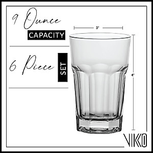 Vikko Drinking Glasses, Set of 6 Juice Glasses 9 Oz, Thick and Sturdy Kitchen Glasses, Dishwasher Safe Highball Glass Tumbler, Heavy Duty Cups, Water Glasses