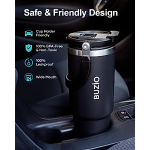 BUZIO 40 oz Tumbler with Handle, Insulated Tumbler with 2-in-1 Lid and Straw, Stainless Steel Vacuum Insulated Iced Coffee Tumbler Cup, Spill-Proof Travel Mug Thermal Cup for Hot and Cold Drinks
