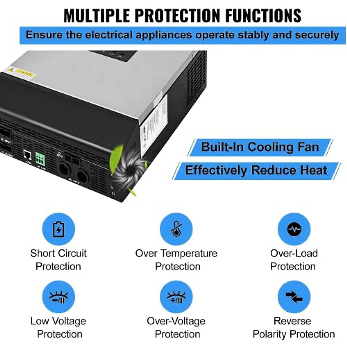 Y&H 3KVA/3500W Solar Hybrid Inverter DC24V to AC110V Off Grid Pure Sine Wave Inverter Built in 50A PWM Solar Controller,Support Utility/Generator/Solar Energy Charge