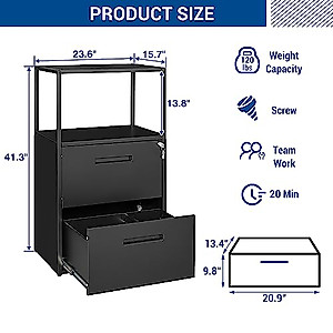 Fesbos File Cabinet with Shelves & 2 Lockable Drawers - Home Office Lockable Lateral Filing Cabinet for Hanging Files Letter/Legal/F4/A4 Size - Assembly Required