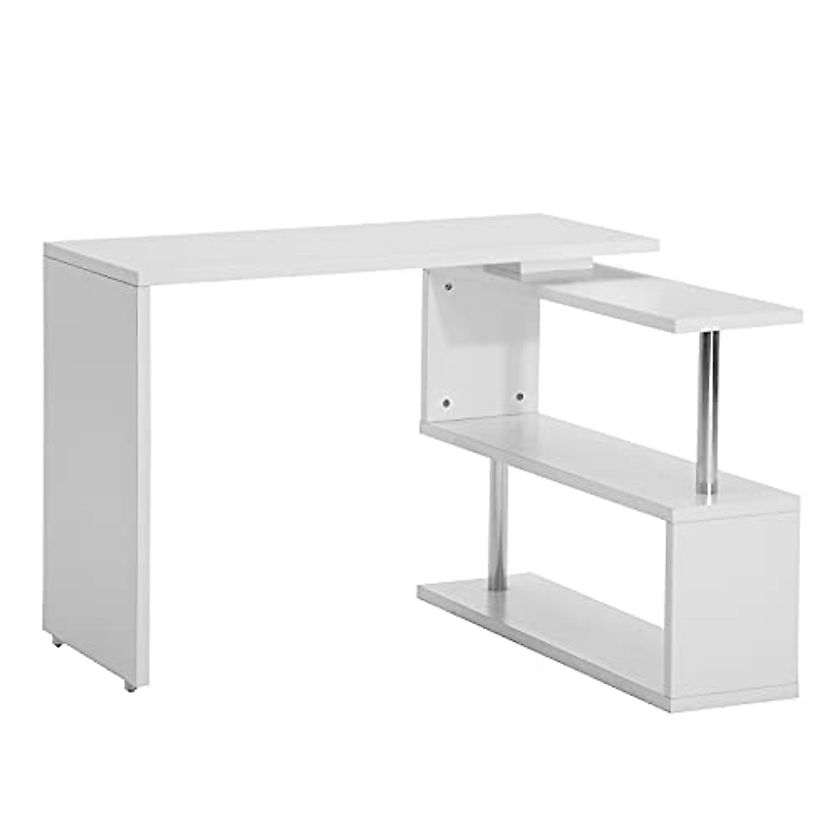 MJWDP L-Shaped Corner Computer Desk PC Laptop Table Study Workstation with 2-Tier 360 Degree Rotatable Storage Shelf White