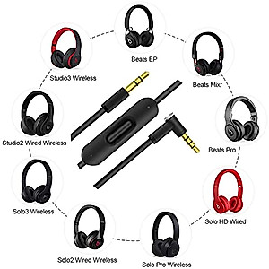 Replacement Audio Cable Cord Wire Compatible with Beats by Dr Dre Solo2 Solo3/Studio 2 3 Pro/Detox/Wireless/Mixr/Executive/Pill Headphones Aux Cord with Microphone & Volume Control(4.6FT, Black)