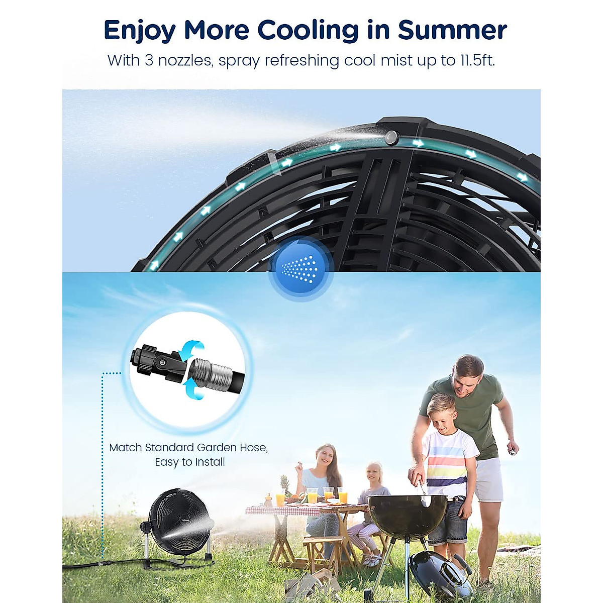 Geek Aire Battery Operated Fan with Adjustable Height and tilt, 16'' Portable Rechargeable High Velocity Misting Floor Fan with Detachable Battery, Up to 10 Hours for Outdoor Patio and Camping Gear