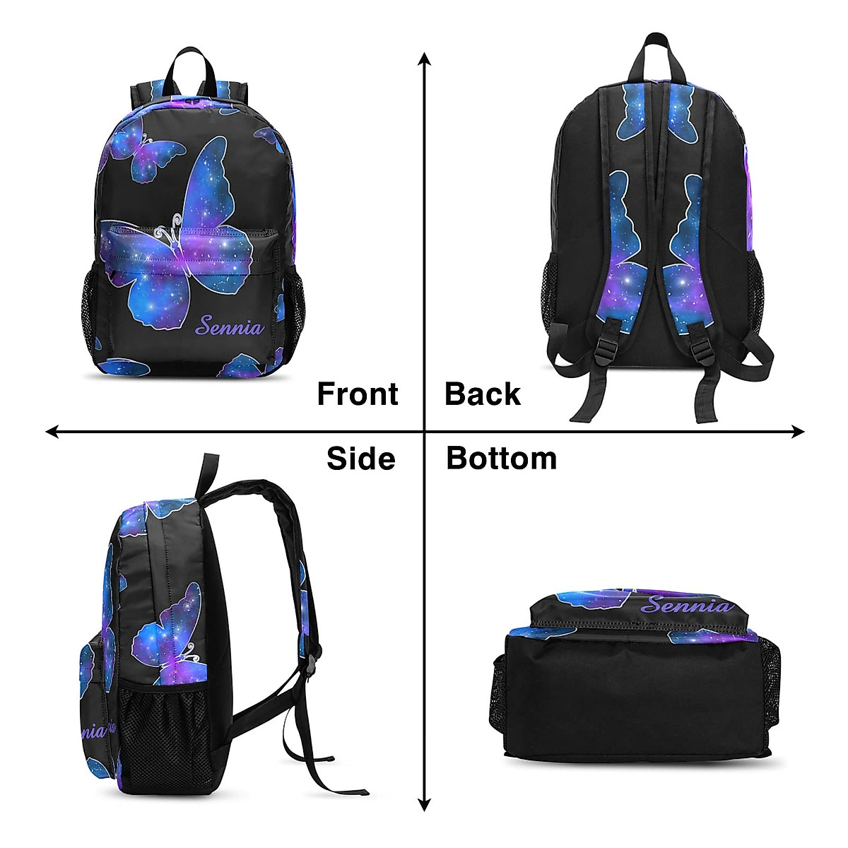 Personalized School Backpack,Galaxy Butterfly Custom Casual 17 Inch Durable Bag for Girls Boys