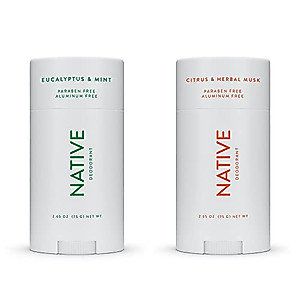 Native Deodorant | Natural Deodorant for Women and Men, Aluminum Free with Baking Soda, Probiotics, Coconut Oil and Shea Butter | Eucalyptus & Mint and Citrus & Herbal Musk - Variety Pack of 2