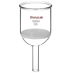 StonyLab Borosilicate Glass Buchner Filtering Funnel with Fine Frit (G3), 94mm Inner-Diameter, 100mm Depth (500 ml)
