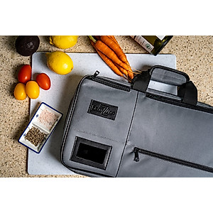 famzigo Silver Chef Knife Bag - 29 Flexible Universal Pockets, Detachable Adjustable Shoulder Strap - Professional Kitchen Accessories - Camping Storage, Carrying Case