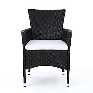Christopher Knight Home Malta Outdoor Wicker Dining Chairs with Water Resistant Cushions, 2-Pcs Set, Black / White / Black