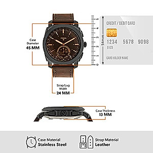 Fossil Men's 45mm Machine Stainless Steel and Leather Hybrid Smart Watch, Color: Black, Brown (Model: FTW1163)
