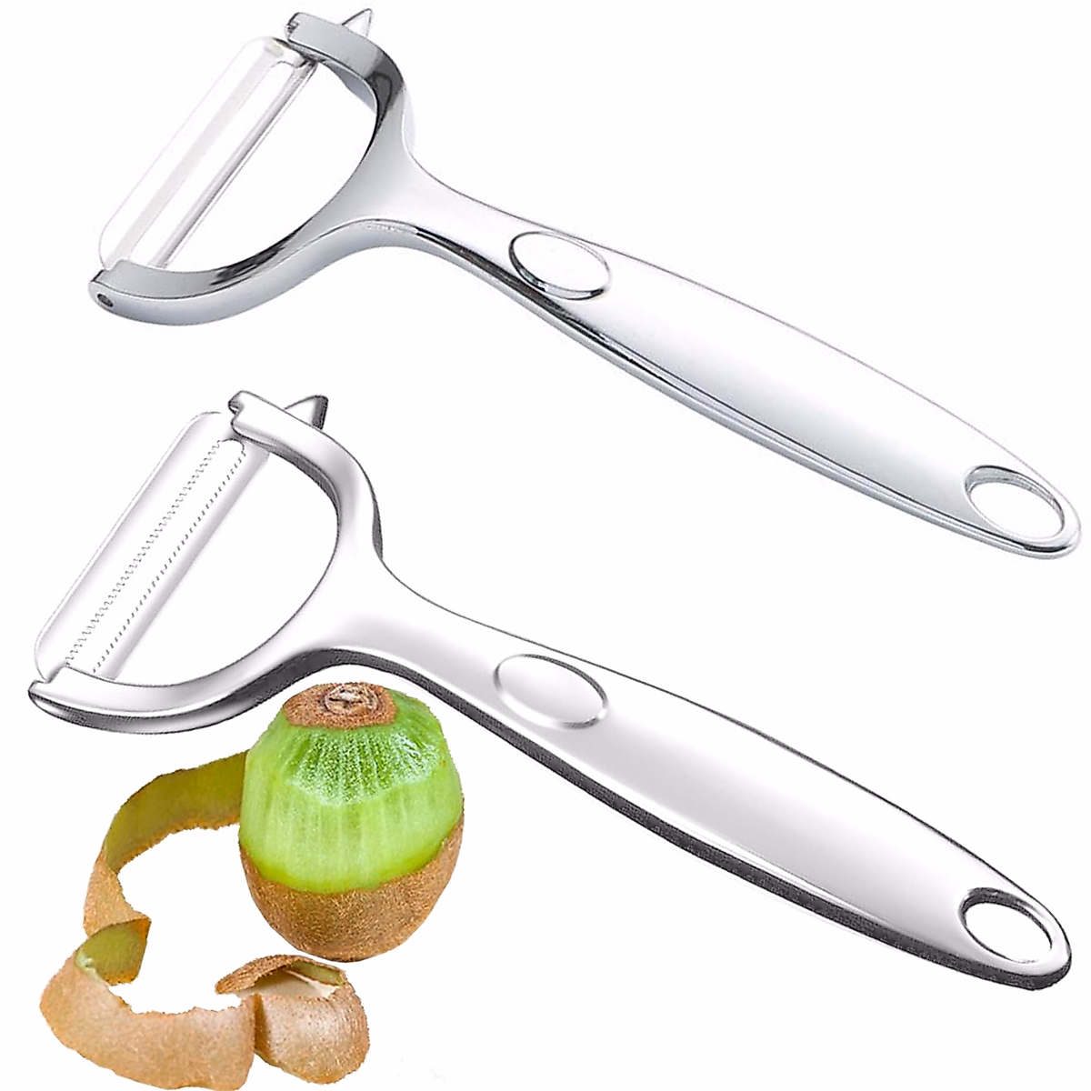 Hosawtek Vegetable Peeler Potato Peeler, Heavy 0.24Ib Stainless Steel Non-Slip Handle and Sharp Blades, Set Of 2 (1 Straight 1 Serrated Blade) Collaborative Work Perfect Peeling