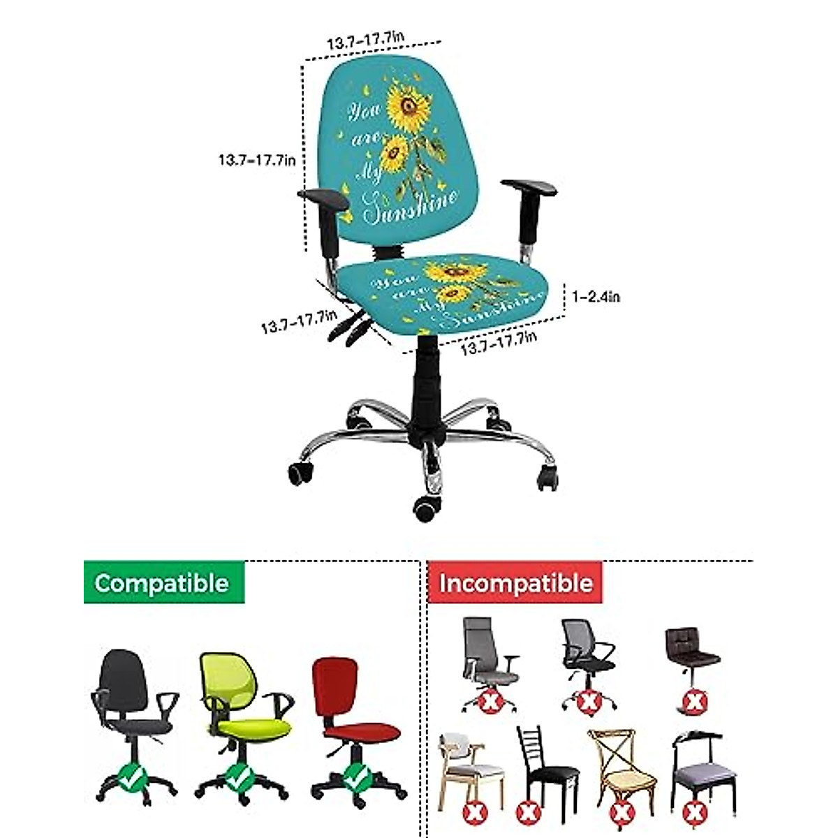 Big buy store Office Chair Cover Sunflower Butterfly Desk Chair Cover Stretch Elastic Universal Computer Chair Covers My Sunshine Teal Green Stretch Rotating Chair Slipcovers Protectors