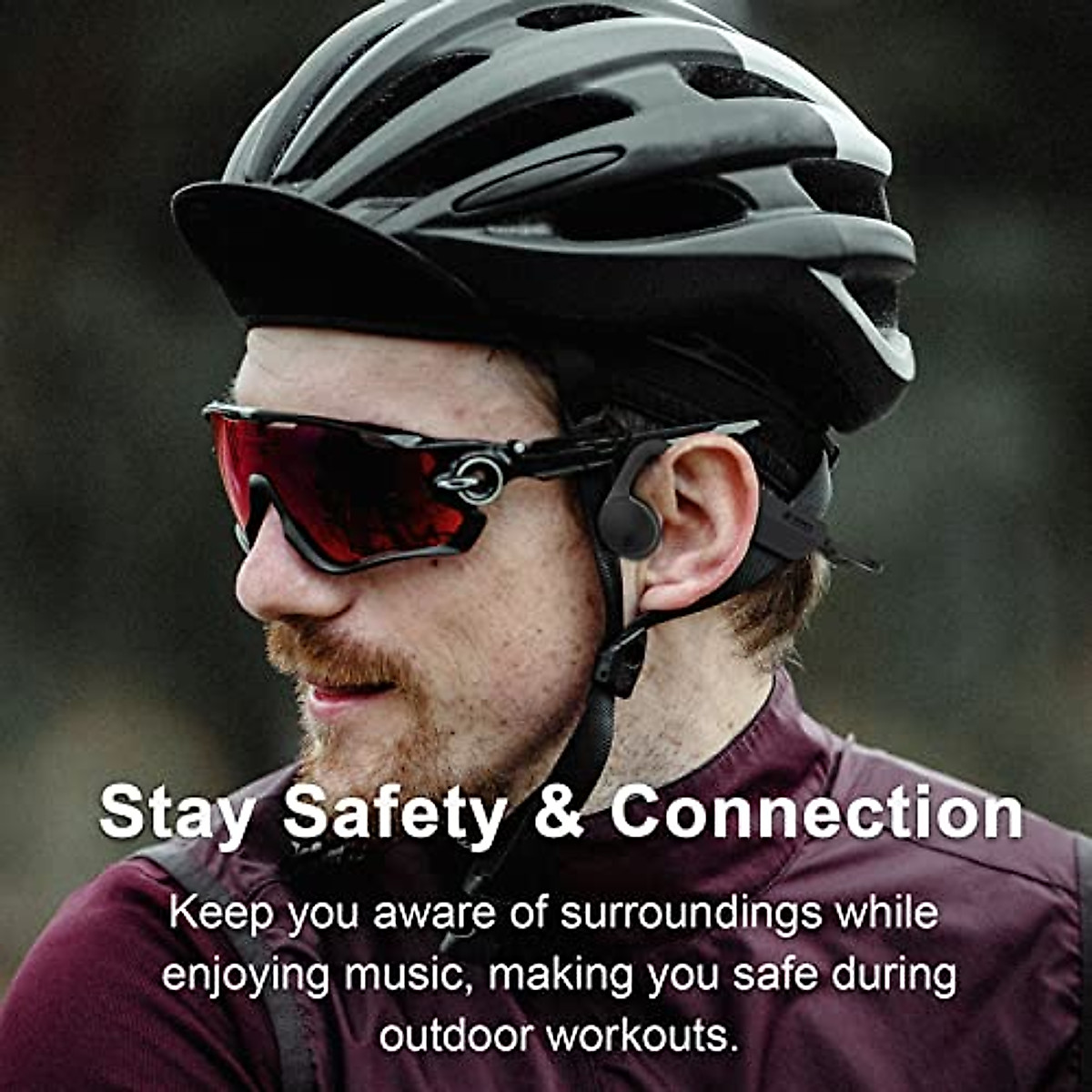 RR SPORTS Open-Ear Air Conduction Headphones, Wireless Earphones Bluetooth 5.2 with 24 Hours Playtime, Sweat Resistant Sport Headset with Built-in Mic for Running, Cycling, Driving (Black-No TF Card)