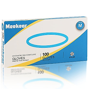 Meekear Food Prep Disposable Gloves, TPE Clear Latex-Free Food Safe Cleaning Gloves, BPA Free, Powder Free, Oil Tight (100, Medium)