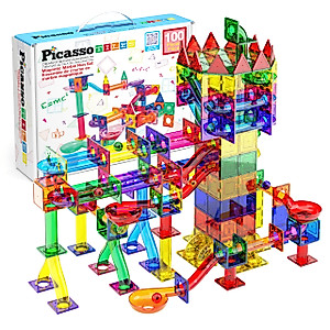 PicassoTiles Marble Run 100 Piece Magnetic Tile Race Track Toy Play Set STEM Building & Learning Educational Magnet Construction Child Brain Development Kit Boys Girls Age 3 4 5 6 7 8+ Years Old Toys