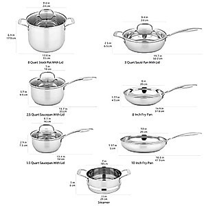 Amazon Basics Stainless Steel 11-Piece Cookware Set, Pots and Pans, Silver