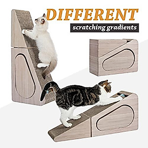 PAWZ Road Cat Scratching Post, 2 in 1 Large 28.3" Corrugated Cat Scratcher Three Sided Use Scratching Pad with Balls for Indoor Cats and Kittens