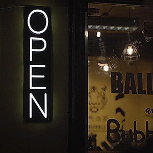 HiNeon Vertical Neon Open Sign, 26inx5in Vertical LED Open Sign for Business, Bar, Shop Windows, Restaurant Storefront, Direct Plugin w/ 12V Adapter & Remote Control w/ 6 Modes (White)