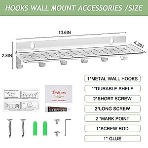 Wall Hooks with Shelf, Small Rustic Wood Key Rack with 6 Hooks, Metal Coat Rack with Shelf Wall-Mounted, Entryway Hanging Shelf, Organizer for Living Room Bedroom Bathroom Office Home Decor(Silvery)