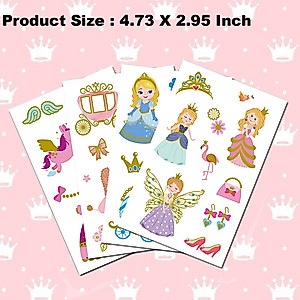 Ooopsiun Glitter Princess Temporary Tattoos for Girls - 70 Gold Glitter Styles, Princess Birthday Party Decorations Supplies Favors for Gilrs Kids
