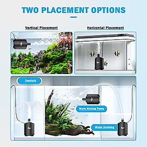 AQQA 160-800GPH Aquarium Submersible Water Pump with 2 Nozzles Adjustable Waterflow Ultra Quiet Electric Water Pump for Fish Tank Water Circulation Pool Draining Water Fountain (30W, 530GPH)