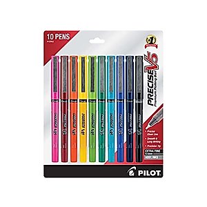 PILOT Precise V5 Stick Liquid Ink Rolling Ball Stick Pens, Extra Fine Point Assorted Ink Colors, 0.5mm (Pack of 10)