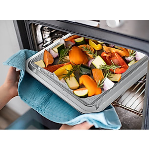 DOBADN Baking Sheet with Wire Rack, 15.35''x 11.5'' Stainless Steel Cooking Pan with Grease Mesh Strainer, Kitchen Bakeware for Smoker and Pellet Grills,Oven Safe