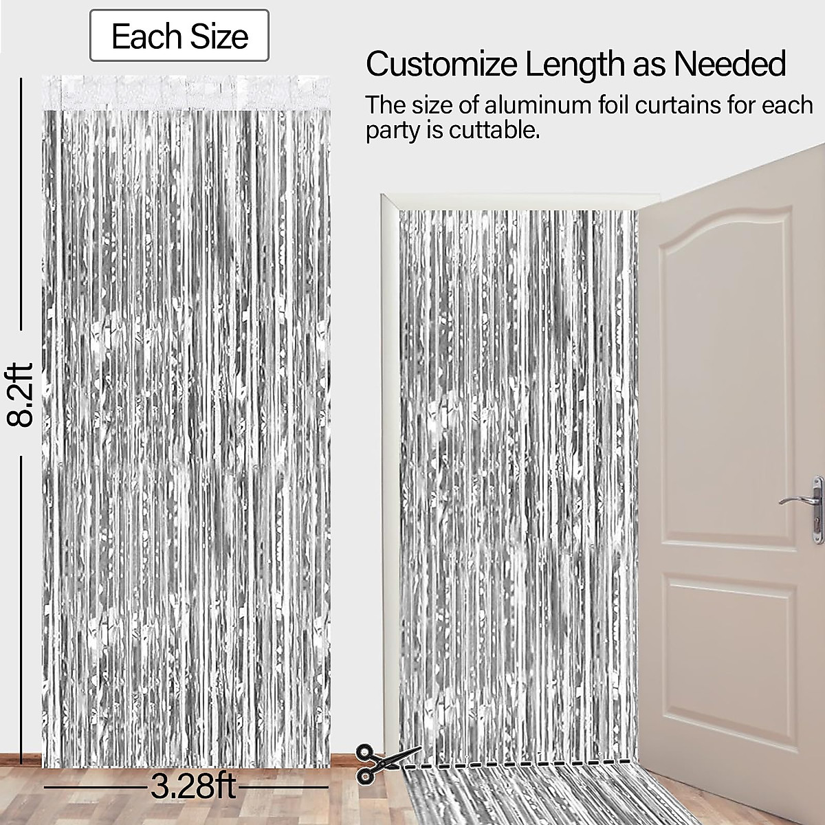 Silver Foil Fringe Backdrop Curtains 6 Pack of 3.28 ft x 8.28 ft Thicken Metallic Tinsel Streamer Party Decorations for Christmas New Year Birthday Wedding Graduation Party Decor Supplies