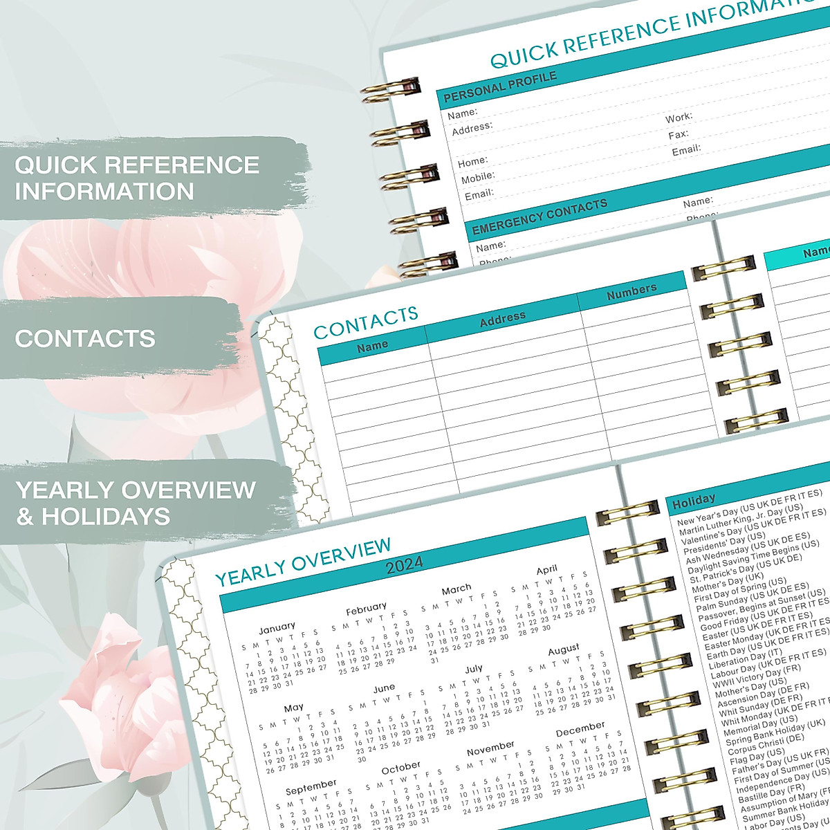 2024-2025 Planner - Planenr 2024-2025, July 2024 - June 2025, 2024-2025 planner weekly and monthly with Tabs, 6.4" x 8.5", Hardcover with Back Pocket + Thick Paper + Twin-Wire Binding - Green