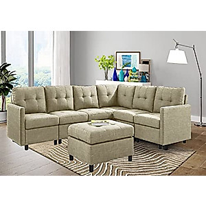BEEY Sectional Sofa Set 6 Seats Reversible Corner Sectional with Ottoman L-Shaped Fabric Couches Modular Living Room Furniture Sets