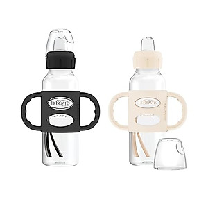 Dr. Brown's Milestones Narrow Sippy Spout Bottle with 100% Silicone Handles, Easy-Grip Handles with Soft Sippy Spout, 8oz/250mL, Black & Ecru, 2 Count (Pack of 1), 6m+
