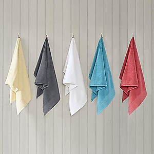 Madison Park Breeze 6 Piece Jacquard Wavy Border Zero Twist Cotton Towel Set, Charcoal