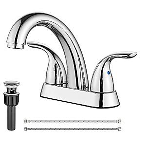 Cinwiny Polished Chrome 4 Inch Centerset Bathroom Sink Faucet Deck Mount Two Handles Vanity Faucet Mixer Tap with Pop up Drain Assembly