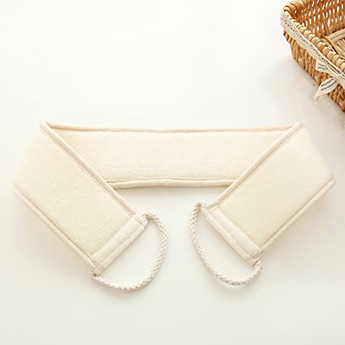 Exfoliating Back Scrubber for Shower, Bath Shower Scrubber for Men and Women, Dual Side Handle Body Washer, Exfoliating Texture Scrubbing Pad, Body Scrubber to Deep Clean Relax Your Body Beige