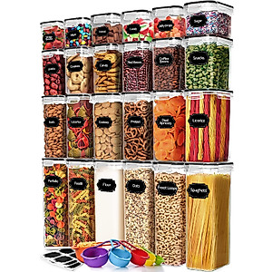 Skroam 24 Pack Airtight Food Storage Containers with Lids for Kitchen Pantry Organization and storage, BPA Free, Plastic Canister Set for Cereal, Pasta, Flour & Sugar - Spoon Set, Labels & Marker.