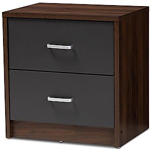 Baxton Studio Hansel Modern and Contemporary 2-Drawer Dark Brown and Dark Grey Finished Nightstand