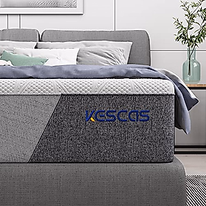 Kescas 12.5 Inch Spring Hybrid Full Mattress -Bamboo Charcoal Cooling Gel Memory Foam, Moisture Wicking Cover, Edge Support - Pocket Innersprings for Motion Isolation - Made in North America
