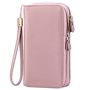 SENDEFN Leather Women Wallet RFID Blocking Zipper Around Phone Holder Clutch Wristlet Large Capacity