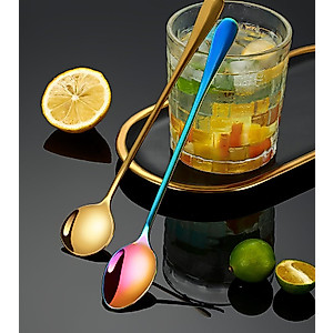 HIDEERPPY Silverware Set, 1/4/6/8/10/12 Pieces Stainless Steel Long Handle Dessert Spoon Creative Stirring Ice Cream Spoon Coffee Spoon Ice Round Spoon, Home Flatware Set(Gold,1 Piece)