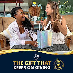 Nush Nush Iridescent Gift Bags Medium Size – Set of 12 Stunning Reusable Holographic Gift Bags With White Handles - Perfect As Goodie Bags, Birthday Gift Bags, Party Favor Bags – 8Wx4Dx10H Size