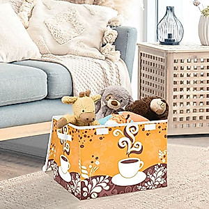 RunningBear Hot Coffee Large Storage Bins with Lid Collapsible Storage Bin Storage Organizer Bin Cute Storage Box for Nursery Playroom Home Office Closet