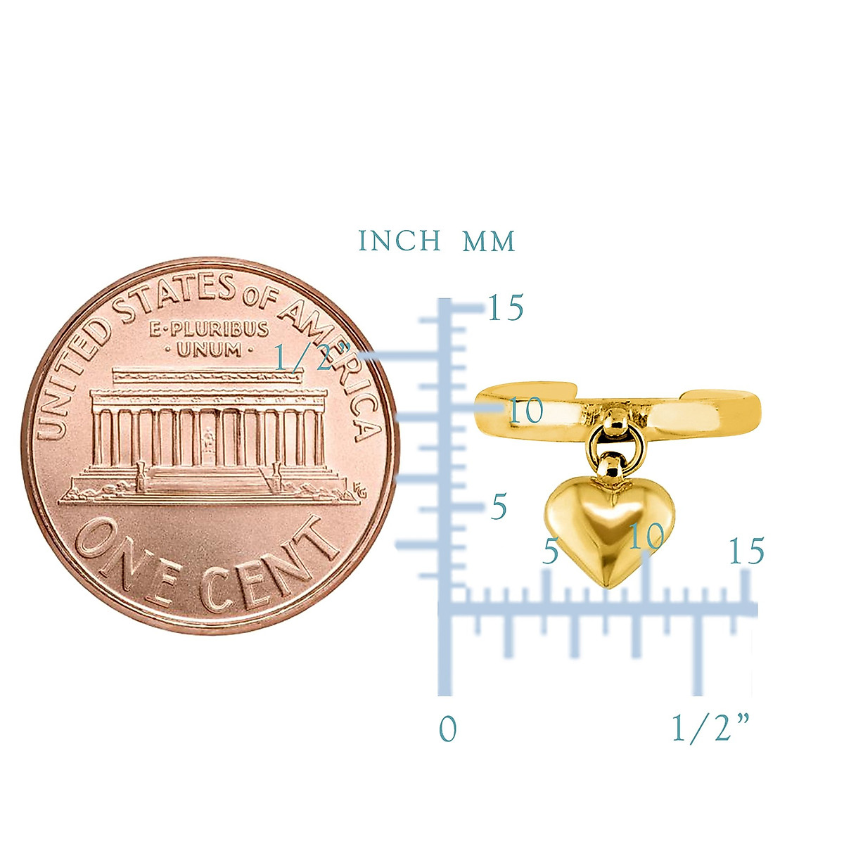 Jewelry Affairs 14K Yellow Gold Dangle Heart Cuff Style Adjustable Toe Ring