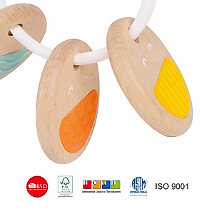Classic World Wooden Rattle Teether Teething Toy Natural Teether, Rattle Key with Silicone, Wood Teether