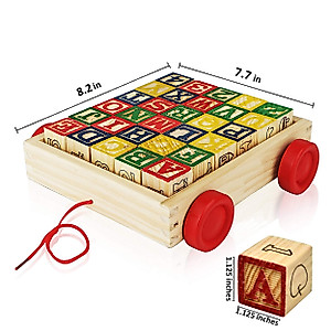 Number 1 In Service Wooden Alphabet Blocks, Best Wagon ABC Wooden Block Letters Come in a Pull Wagon for Easy Storage and Movement, Most Entertaining Wooden Toy for Toddlers, 30 Pieces Set.