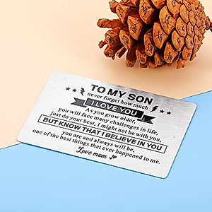 Son Valentines Day Gifts from Mom Teen Boy Christmas Stocking Stuffer Birthday Graduation Wedding Gifts for Baby Adult Son Boys Teenagers To My Son Wallet Card Inspirational Gift for Step Son In Law