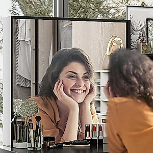 FUFU&GAGA Large Vanity Table Set Makeup Vanity Dressing Table with Mirror, 5 Drawers & Shelves, Dresser Desk and Cushioned Stool Set Black