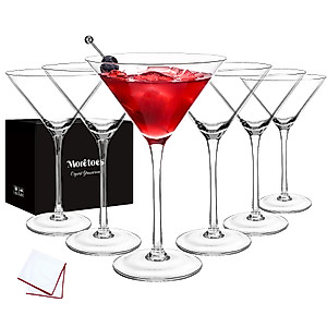 Moretoes Martini Glasses Set of 6, 9oz Hand Made Crystal Cocktail Glasses For Bar, Margarita, Gimlet, Cosmopolitan, Manhattan