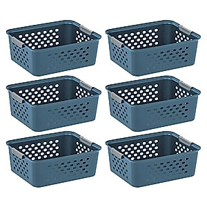 IRIS USA Plastic Storage Basket, 6-Pack, Medium, Shelf Basket Storage Organizer for Pantry, Cabinet, Bedroom, Closet, Laundry Room, Eco-Friendly, Navy