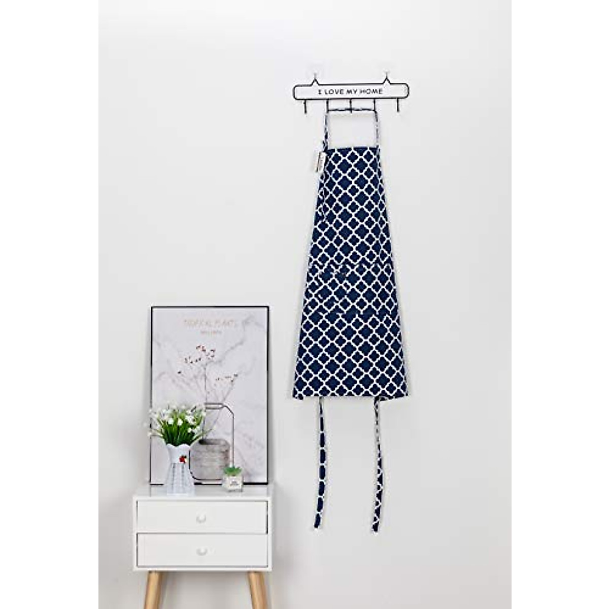 LessMo Kitchen Cooking Aprons with 3 Pockets for Men Women - Cotton Adjustable Professional Grade Chef Apron for Kitchen, BBQ & Grill (Blue)