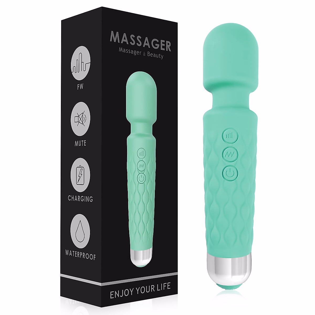 LNORUCH Rechargeable Vibrator Massager - 20 Patterns & 8 Speeds - Vibrator Wand for Women,Sex Toys, Adult Toys, Vibrator for Her Pleasure, Full Body Relaxation, Light Green