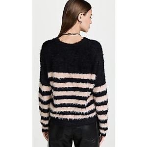 VELVET BY GRAHAM & SPENCER Women's Lulu Feather Yarn Stripe Sweater, Black/Blush, L